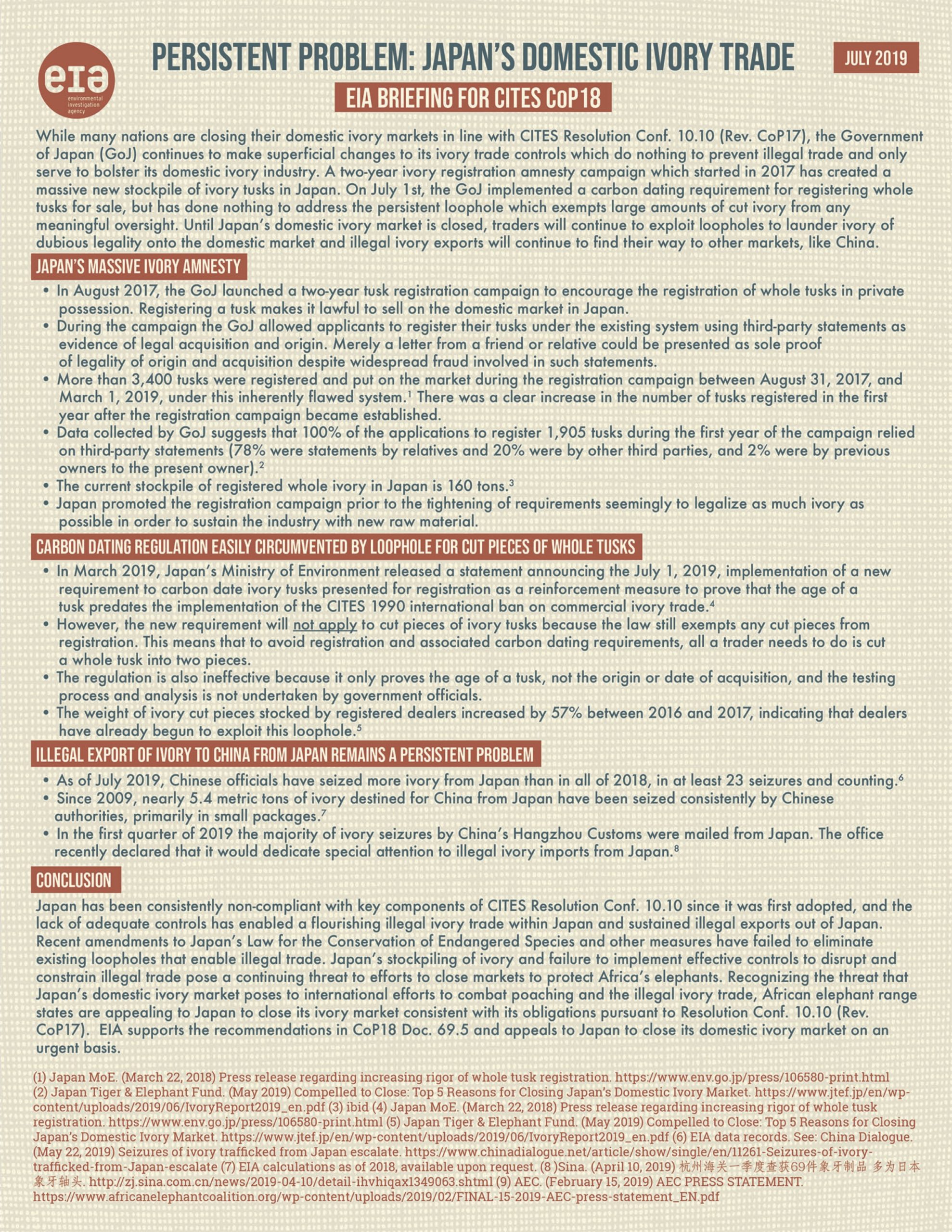 Persistent Problem: Japan’s Domestic Ivory Trade — EIA
