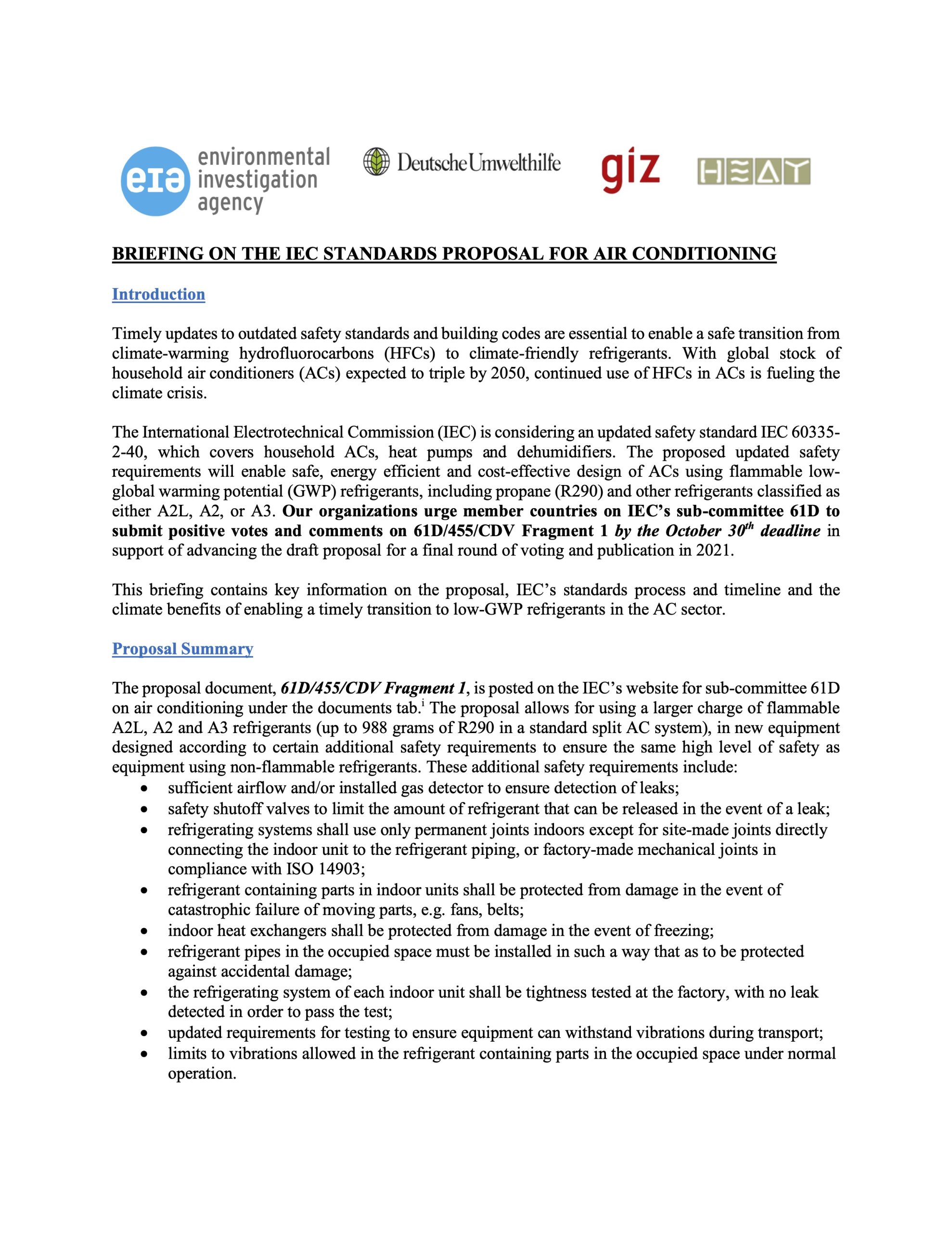 EIA Briefing on the IEC Standards Proposal for Air Conditioning — EIA