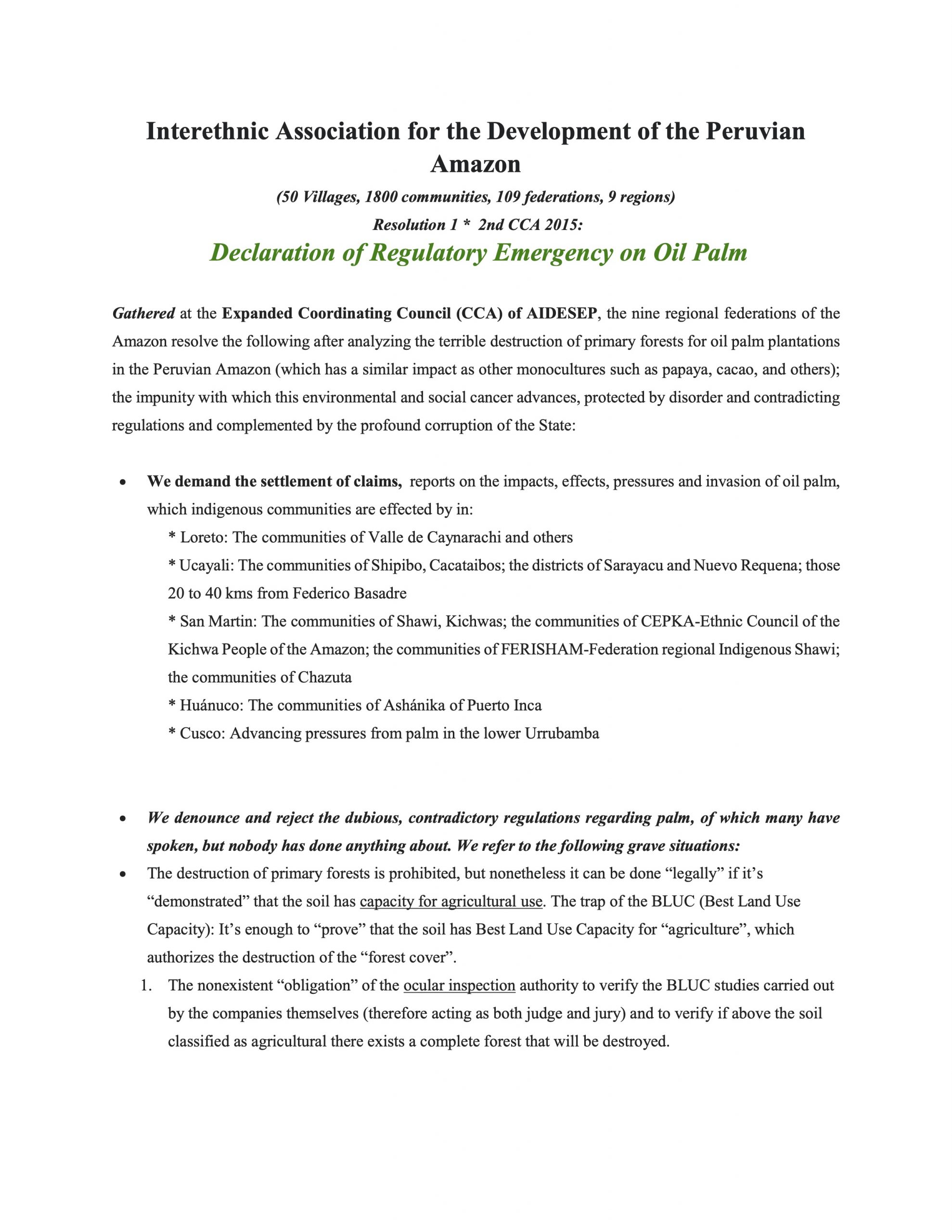 DECLARATION: Declaration of Regulatory Emergency on Oil Palm (English ...