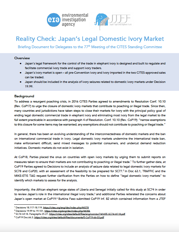 Reality Check: Japan's Legal Domestic Ivory Market — EIA