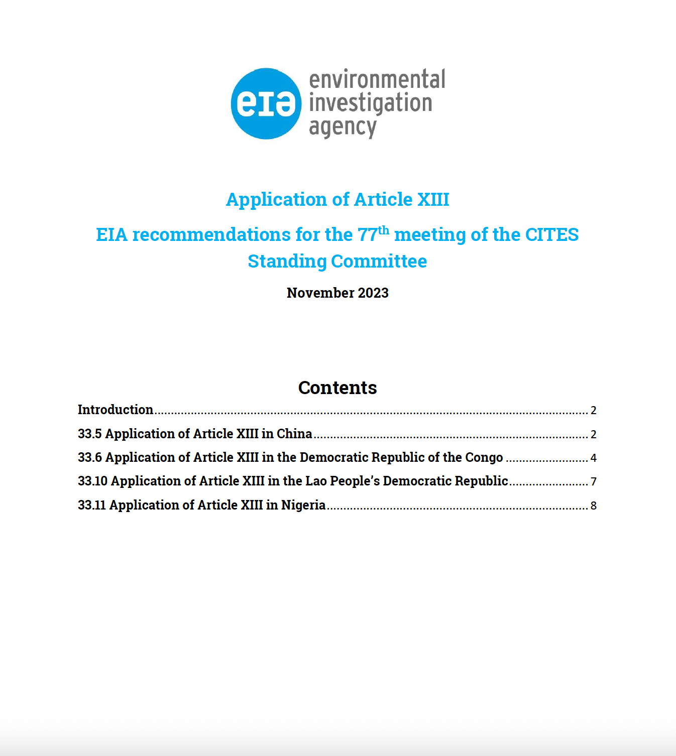 Application of Article XIII — EIA